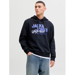 Jack & Jones Kapuzensweatshirt JACK & JONES "JJELOGO SWEAT HOOD 2 COL 25/26 NOOS", Herren, Gr. XL, navy blazer, angeraute Sweatware, Obermaterial: 70% Baumwolle, 30% Polyester, bedruckt, regular fit normal, Rundhals, Rippb&uuml;ndchen, Sweatshirts Kapuzensweatshirt, mit stylischem Print