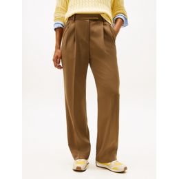 Anzughose Tommy Hilfiger "TIMELESS WOOL RLXD STRT PANT", Damen, Gr. 38, N-Gr, nordic taupe, Web, Obermaterial: 54% Polyester, 44% Wolle, 2% Elasthan, unifarben, relaxed fit kn&ouml;chellang, Hosen Anzughose, mit Wolle