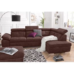 Ecksofa exxpo - SOFA FASHION "Spring, super bequem und komfortabel mit Armteil- und Kopfteilfunktion", braun (chocolate), B:274cm H:81cm T:206cm, NaturLEDER (echtes Rindsleder) in Sitz und R&uuml;cken. Korpus in passendem Kunstleder SOFTLUX bezogen;Luxus-Microfaser (100% Polyester);Struktur ( 100% Polyester), Sofas, Ecksofa, wahlweise mit Bettfunktion und Bettkasten, L-Form
