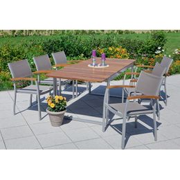 Garten-Essgruppe Merxx "Naxos", braun, Obermaterial: 100% Polyester, Sitzm&ouml;bel-Sets, Garten-Essgruppe, Aluminium, Textilbespannung aus 100 % Polyester, Akazienholz