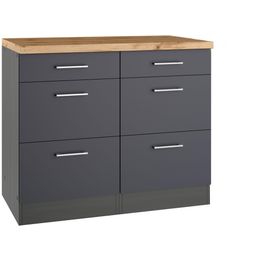 Unterschrank KOCHSTATION "KS-Milan", anthrazit, B:100cm H:86cm T:60cm, Holzwerkstoff, Schr&auml;nke, Unterschrank, Auszugschrank 100 cm, matte oder hochgl&auml;nzende Fronten