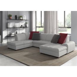 Sit & More Wohnlandschaft SIT & MORE "Luxor U-Form", silber, B:329cm H:82cm T:224cm, Luxus-Microfaser ALTARA NUBUCK (100% Polyester);Soft clean (98% Polyester, 2% Polyamid);Struktur fein (100% Polyester), Sofas, Wohnlandschaft, wahlweise mit Bettfunktion, Bettkasten und Kopfteilverstellung