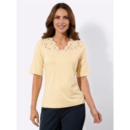 Spitzenshirt Lady "Spitzen-Shirt", Damen, Gr. 46, vanille, 95% Viskose, 5% Elasthan, unifarben, V-Ausschnitt, Shirts Spitzenshirt
