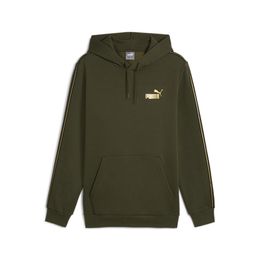 Kapuzensweatshirt Puma "ESS TAPE MINIMAL GOLD HOODIE FL", Herren, Gr. M, gr&uuml;n (schwarz olive), Fleece, Obermaterial: 66% Baumwolle, 34% Polyester, unifarben, regular fit normal, angesetztes B&uuml;ndchen, Sweatshirts Kapuzensweatshirt, mit verstellbarer Kapuze, mit WarmCELL-Technologie, Relaxed Fit