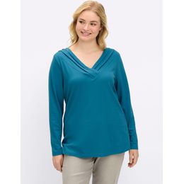Langarmshirt sheego by Joe Browns "Langarmshirt", Damen, Gr. 44/46, topas, 95% Baumwolle, 5% Elasthan, unifarben, V-Ausschnitt, Shirts Langarmshirt