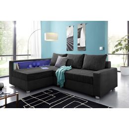 Ecksofa Collection AB "Relax L-Form", schwarz (schwarz, schwarz), B:223cm H:84cm T:91cm, Zierkissen: 100%Polyester;Struktur (100% Polyester);Microfaser PRIMABELLE (100% Polyester);Kunstleder SOFTLUX / Struktur (80% Polyester, 20% Acryl);Microfaser PRIMABELLE (100% Polyester) / Struktur (80% Polyester, 20% Acryl), Sofas, Ecksofa, inklusive Bettfunktion, Federkern, wahlweise mit RGB-LED-Beleuchtung