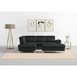 Sit & More Ecksofa SIT & MORE "Cabrio L-Form, B: 274 cm, mit Sitztiefen-, Arm- & Kopfteilverstellung", schwarz, B:274cm H:87cm T:230cm, Sofas, Ecksofa, 3 Nierenkissen, Federkern, optional Bettfunktion und Stauraum
