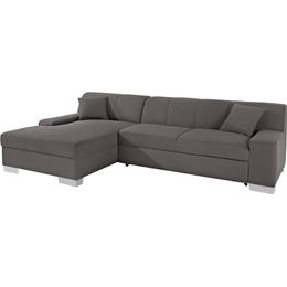 Ecksofa DOMO collection "Bero, elegant und zeitlos, flache Armlehnen, Breite 268cm L-Form", schwarz (pepper), B:268cm H:74cm T:153cm, Feinstruktur (100% Polyester);Luxus-Microfaser (100% Polyester);Zierkissen: Im jeweiligen Bezugsstoff;Struktur fein (100% Polyester), Sofas, Ecksofa, fester Sitzkomfort, wahlweise mit Bettfunktion