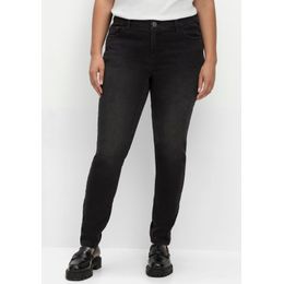 Stretch-Jeans sheego, Damen, Gr. 92, Langgr&ouml;&szlig;en, schwarz (schwarz denim), 74% Baumwolle, 22% Polyester, 3% Viskose, 1% Elasthan, unifarben, lang, Jeans Stretch-Jeans