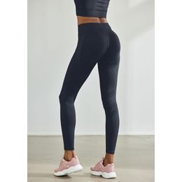 Seamless Leggings Lascana "Po Push Up", Herren, Gr. M (40/42), N-Gr, blau (dunkelblau), Obermaterial: 91% Polyamid, 8% Elasthan, 1% Polyester, unifarben, figurbetont lang, Hosen Seamless Leggings, mit Rippstruktur und Shapingeffekt, Sporthose, Sportleggings, Topseller