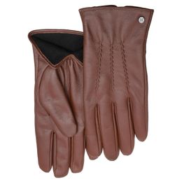 Lederhandschuhe Pearlwood "Gates", Damen, Gr. 9, braun (cognac), Schafsleder, Biesen, unifarben, Handschuhe Lederhandschuhe, weiches Innenfutter aus Fleece
