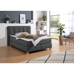 Boxspringbett Home Affaire, grau (anthrazit), B:158cm L:209cm, Komplettbetten, Boxspringbett, inklusive Komfortschaum-Topper
