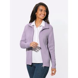 Strickjacke Casual Looks, Damen, Gr. 44, lila (flieder), 50% Baumwolle, 50% Polyacryl, unifarben, figurumspielend, Strickjacken Strickjacke