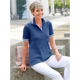 Poloshirt Casual Looks "Poloshirt", Damen, Gr. 44, blau (jeansblau), 95% Baumwolle, 5% Elasthan, unifarben, V-Ausschnitt, Shirts Poloshirt
