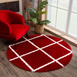 Hochflor-Teppich Sanat "Madrid", rot, H:30mm &Oslash;:120cm, Kunstfaser, Teppiche, Hochflor-Teppich, Wohnzimmer, Langflor, Shaggy Teppich