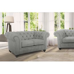 Chesterfield-Sofa Home Affaire "Duc 2-Sitzer", grau (hellgrau), B:147cm H:74cm T:89cm, Samtoptik (100% Polyester);Samtoptik (100% Polyester);Luxus-Microfaser Lederoptik (100% Polyester), Sofas, Chesterfield-Sofa, hochwertige Knopfheftung im R&uuml;cken, Samtoptik mit changierender Optik