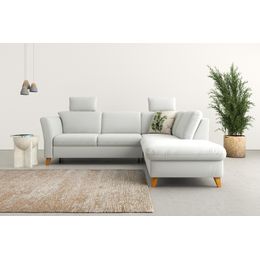 Ecksofa Home Affaire "Trelleborg L-Form", grau (hellgrau), B:252cm H:86cm T:213cm, 100% Polyester, Sofas, Ecksofa, Federkern-Polsterung, wahlweise mit Bettfunktion und Stauraum