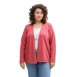 Langarmshirt Tom Tailor PLUS, Damen, Gr. 44, rot (berry rot), Obermaterial: 66% Viskose, 34% Polyester, unifarben, regular fit taillenbedeckt, gerader Abschluss, Shirts Langarmshirt, vorne offen