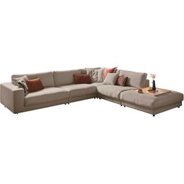 Ecksofa 3C CANDY "Enisa II, bequem und komfortabel, gro&szlig;es Familiensofa, L-Form", beige (sand), B:365cm H:86cm T:322cm, 100% Polyester, Sofas, Ecksofa, incl. 3 Flatterkissen, wahlweise mit Flecken-Schutz-Bezug Easy care