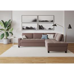 Ecksofa DOMO collection "Florentina zeitlos und elegant, Sitzn&auml;hte als Designelement, L-Form", grau (taupe), B:243cm H:84cm T:209cm, Struktur fein (100% Polyester);Luxus-Microfaser (100% Polyester);Luxus-Microfaser in Chenille-Optik (100% Polyester);Microvelour (100% Polyester);Webstoff (100% Polyester), Sofas, Ecksofa, wahlweise mit Bettfunktion, mit Kontrastnaht, Komfortsitzh&ouml;he 47cm