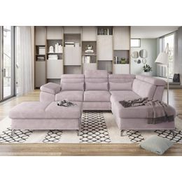 Sit & More Ecksofa SIT & MORE "Cabrio L-Form, B: 274 cm, mit Sitztiefen-, Arm- & Kopfteilverstellung", rosa (rose), B:274cm H:87cm T:230cm, 100% Polyester, Sofas, Ecksofa, 3 Nierenkissen, Federkern, optional Bettfunktion und Stauraum