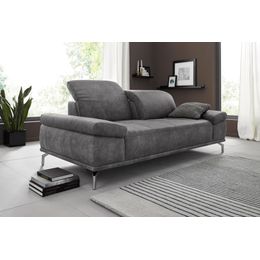 3-Sitzer Home Affaire "Caluna", grau (anthrazit), B:212cm H:97cm T:111cm, Luxus-Microfaser Vintageoptik (100% Polyester);Flachgewebe Mura: (100% Polyester);Luxus-Mikrofaser (90% Polyester, 10% Polyamid), Sofas, 3-Sitzer, mit Sitztiefen- und Kopfteilverstellung