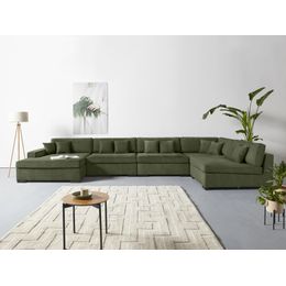 Wohnlandschaft Home Affaire "Skara XXL U-Form", gr&uuml;n, B:510cm H:86cm T:250cm, 100% Polyester, Sofas, Wohnlandschaft, Lounge-Sofa XXL mit Federkern-Polsterung, in vielen Bezugsvarianten