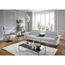 3-Sitzer Home Affaire "Bellaria, inklusive 2x Relaxfunktion motorisch mit Herz-Waage-Beschlag", silber, B:239cm H:84cm T:92cm, 76% Polyacryl, 24% Polyester, Sofas, 3-Sitzer, Zwischenelement mit Tisch, Steckdose & USB-Ladestation