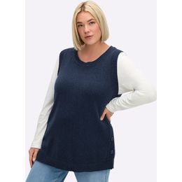 Pullunder sheego "Pullunder", Damen, Gr. 48/50, dunkelblau, meliert, 100% Baumwolle, meliert, Pullover Pullunder