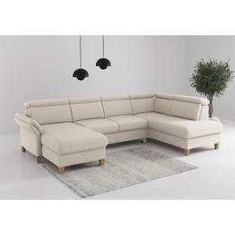 Wohnlandschaft Home Affaire "Glendale, U-Form", creme, B:321cm H:84cm T:193cm, 95% Polyester, 5% Polyamid, Sofas, Wohnlandschaft, inkl. Kopfteilverstellung, wahlweise mit Vorziehsitz und Bettkasten