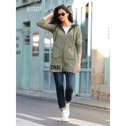 Shirtjacke Heine "Shirtjacke", Damen, Gr. 50, khaki, 100% Polyester, Einsatz:95% Baumwolle, 5% Elasthan, unifarben, V-Ausschnitt, Shirts Shirtjacke