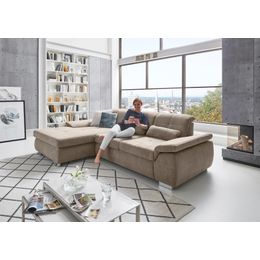 Ecksofa DIE PLANBAR "MP-IN16037 L-Form mit Federkern-Polsterung", braun (mandel), B:289cm H:85cm T:195cm, 100% Polyester, Sofas, Ecksofa, mit Sitztiefenverstellung & Zierkissen