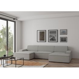 Wohnlandschaft Trendmanufaktur "Graz, wahlweise mit Sitzvorschub und Bettkasten, U-Form, Breite 329 cm", wei&szlig; (wollwei&szlig;), B:329cm H:73cm T:162cm, 100% Polyester, Sofas, Wohnlandschaft, in Cord-, haustierfreundlichem LEO Struktur- oder LUMOS-3D-Bezug
