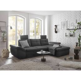 Ecksofa ED EXCITING DESIGN "Alija L-Form", schwarz, B:275cm H:107cm T:170cm, 100% Polyester, Sofas, Ecksofa, mit Bettfunktion, Armteilverstellung & Kopfst&uuml;tzen
