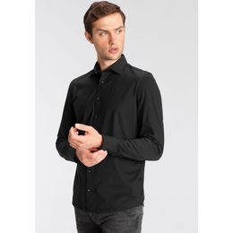 Businesshemd OLYMP "Level Five body fit Jerseyshirt", Herren, Gr. 42, N-Gr, schwarz, Web, Obermaterial: 92% Baumwolle, 8% Elasthan, schmal, Hemden Businesshemd, in Jersey Qualit&auml;t