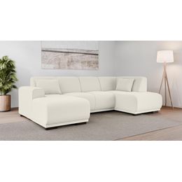 Wohnlandschaft Home Affaire "BORNHOLM U-Form mit Recamiere rechts/links, B/T/H: 300/162/85 cm", beige (creme), B:300cm H:85cm T:162cm, 100% Polyester, Sofas, Wohnlandschaft, U-Form mit Wellenunterfederung, Recamiere rechts oder links bestellbar