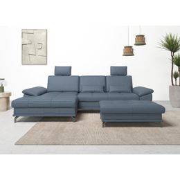 Ecksofa OTTO HOME "Costello L-Form, B: 301 cm mit Sitztiefen-, Armteilverstellung &", blau (graublau), B:301cm H:89cm T:176cm, Luxus-Microfaser (90% Polyester, 10% Polyamid);Samtoptik (100% Polyester), Sofas, Ecksofa, 3 Nierenkissen, optional Bettfunktion & Bettkasten