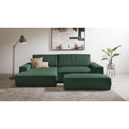Polsterecke Home Affaire "SHERWOOD XXL tief, L-Form, Schlaffunktion, Bigsofa, Cord, Leinenoptik", gr&uuml;n (dunkelgr&uuml;n), B:284cm H:90cm T:135cm, 100% Polyester, Sofas, Polsterecke, stellbar zum Schlafsofa (Krokodilverbinder), Cord, Leinenoptik