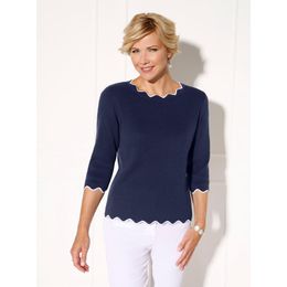 3/4 Arm-Pullover CLASSIC "Pullover", Damen, Gr. 44, blau (marine), 50% Baumwolle, 50% Polyacryl, gemustert, mehrfarbig, unifarben, Pullover 3/4 Arm-Pullover