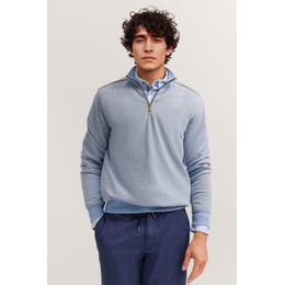Troyer Bugatti "Zeitlos", Herren, Gr. L, 320, hellblau, Sweatware, 65% Baumwolle, 30% Polyester, 5% Elasthan, unifarben, normal, Pullover Troyer, im Materialmix Modern Fit