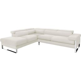 Ecksofa W.Schillig "finn, toller Sitzkomfort, L-Form, hochwertige Verarbeitungsdetails", wei&szlig; (wei&szlig; z59), B:281cm H:71cm T:230cm, Flachgewebe S22 (100% Polyester);Stoff S37 (100% Polyester);Longlife Xtra-Leder Z59: Glattleder mit modischer Pr&auml;gung. Hautst&auml;rke 0, 9 - 1, 1 mm, Sofas, Ecksofa, German Design Award 2016, Fu&szlig;gestell Chrom gl&auml;nzend, Breite 281 cm