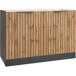 Sp&uuml;lenschrank KOCHSTATION "KS-Lagos", grau (listrado eiche, grafitgrau), B:120cm H:82cm T:60cm, Holzwerkstoff, Schr&auml;nke, Sp&uuml;lenschrank, Breite 120 cm, wahlweise mit Sp&uuml;lbecken in edelstahl oder schwarz
