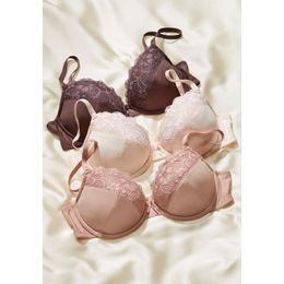 Push-up-BH Petite Fleur, Damen, Gr. 75, Cup B, rosa (schokobraun, toffee, puder), Spitze, Obermaterial: 59% Polyester, 19% Baumwolle, 11% Elasthan, 11% Polyamid, BHs Push-up-BH, mit B&uuml;gel im attraktiven Multipack, Dessous, Topseller