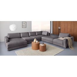 Wohnlandschaft Home Affaire "Bloomfield, Mega Polsterprogramm, Breite 405cm, viel Platz, U-Form", grau, B:405cm H:84cm T:224cm, 100% Polyester, Sofas, Wohnlandschaft, mit extra tiefer Sitzfl&auml;che, wahlweise mit Sitztiefenverstellung