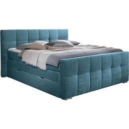 Boxspringbett Home Affaire "Ros&agrave;", blau, B:204cm L:224cm, Komplettbetten, Boxspringbett, H3/H3, H3/H4, H4/H4 m&ouml;glich