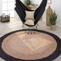 Teppich Paco Home "Viborg 594", schwarz, H:6mm &Oslash;:120cm, Jute, Teppiche, Teppich, Jute, Modern, Boho, Ethno, Handgefertigter Natur-Teppich