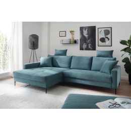Ecksofa TRENDS BY HG "Summer L-Form", blau, B:278cm H:86cm T:174cm, Sofas, Ecksofa, in Cord-Stoff mit Metallfu&szlig;