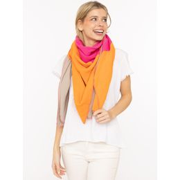 Dreieckstuch Zwillingsherz "Viereck "Blockstreifen", Damen, beige orange, Web, Baumwolle, Colorblocking, mehrfarbig, Modet&uuml;cher Dreieckstuch, farbenfroh, Colour Block, angenehmes Tragegef&uuml;hl