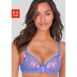 B&uuml;gel-BH Lascana "Maria", Damen, Gr. 80, Cup B, blau, pink, Spitze, Obermaterial: 74% Polyamid, 23% Polyester, 3% Elasthan, BHs B&uuml;gel-BH, mit Blumen aus edler Stickereispitze, transparente Unterw&auml;sche