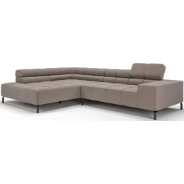 Ecksofa Home Affaire "Ancona New, wahlweise motorische Sitztiefenverstellung, auch in Cord", beige (taupe), B:321cm T:216cm, 100% Polyester, Sofas, Ecksofa, feine Steppung, mit Kopfteilverstellung, 3 Zierkissen, L-Form